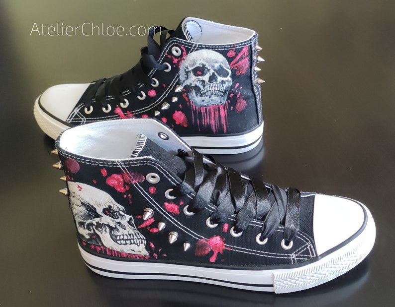 Blood Dripping Skulls Shoes Studded Converse Shoes Spike - Etsy