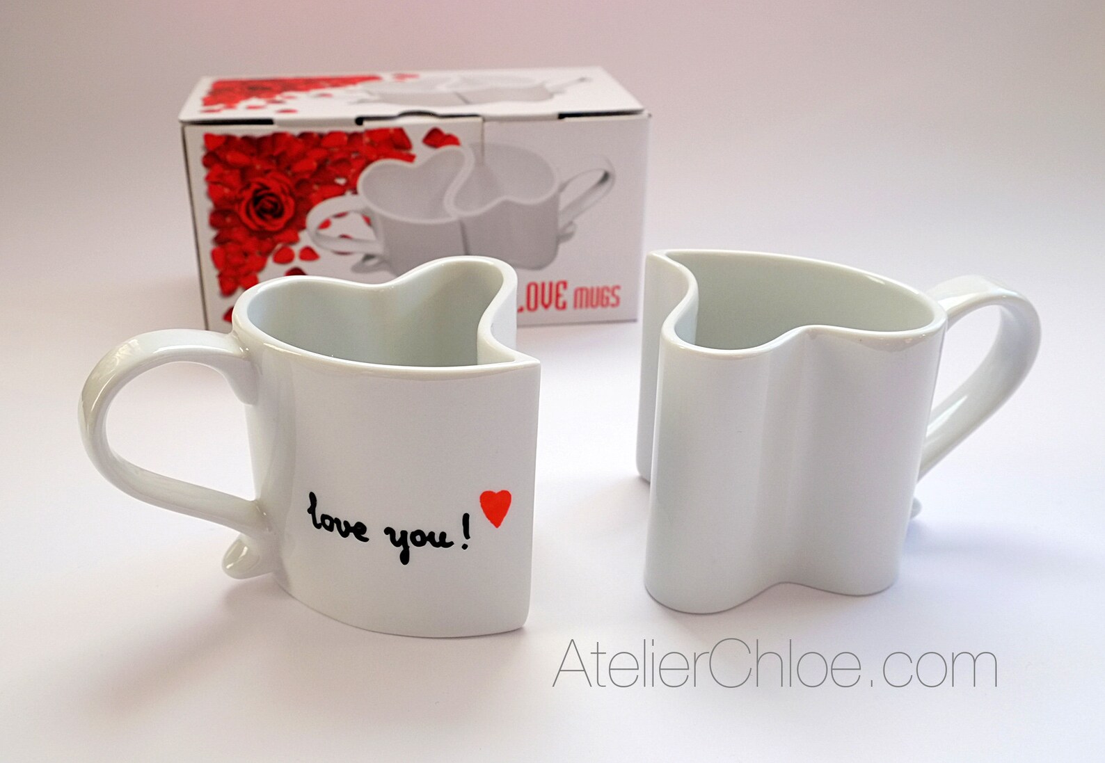 Heart shaped cups I love you I love you more mugs hand | Etsy