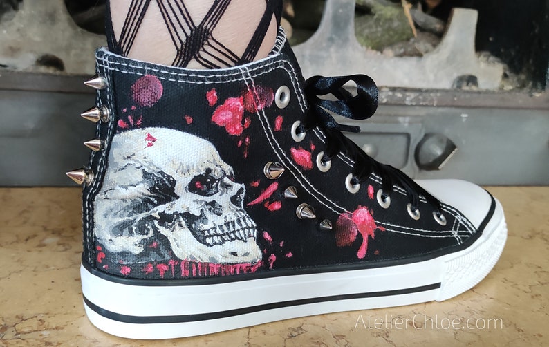 Blood Dripping Skulls Shoes Studded Converse Shoes Spike - Etsy