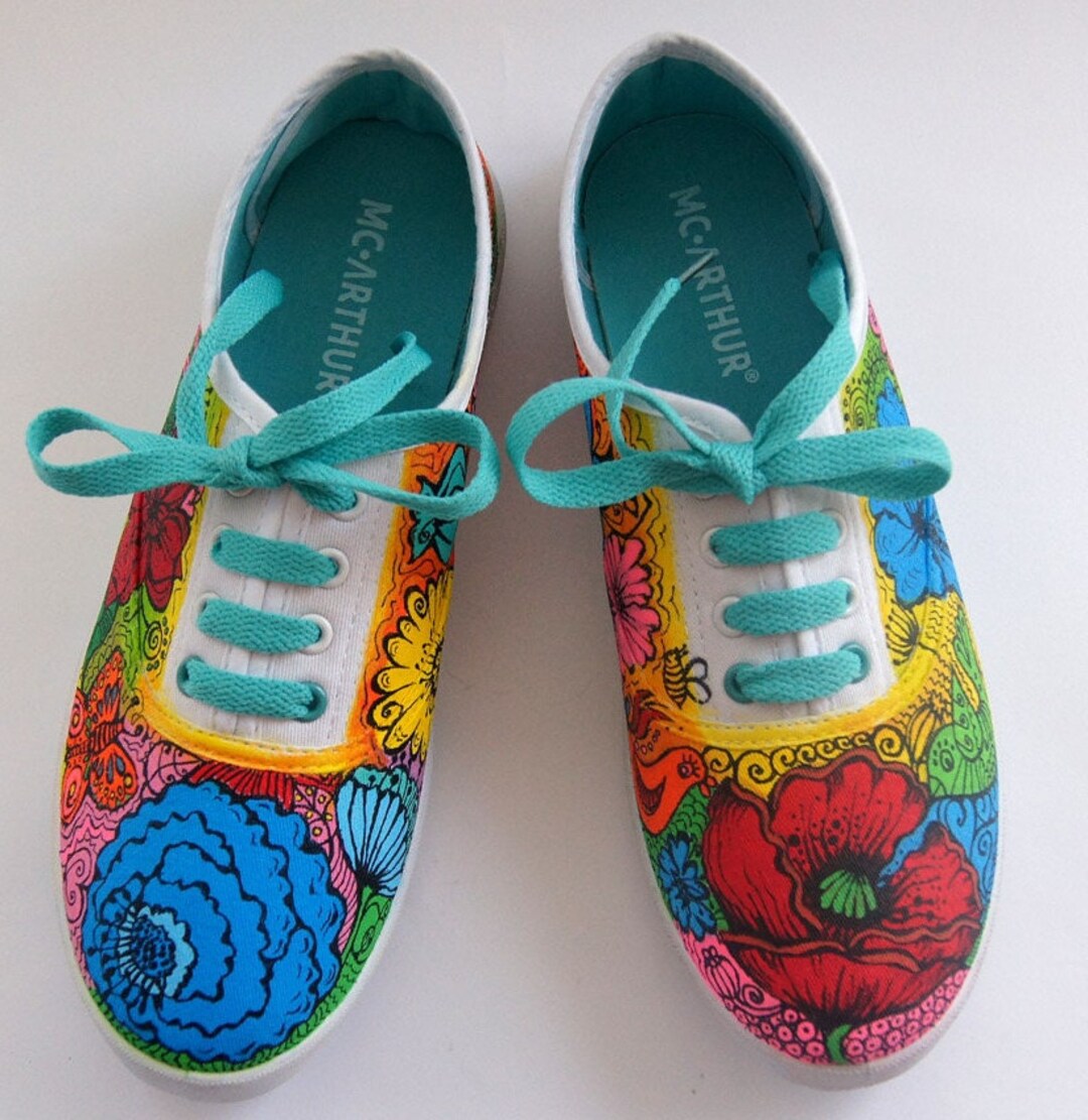 Floral Shoes, Colorful Sneakers, Painted Sneakers, Summer Womens Shoes ...