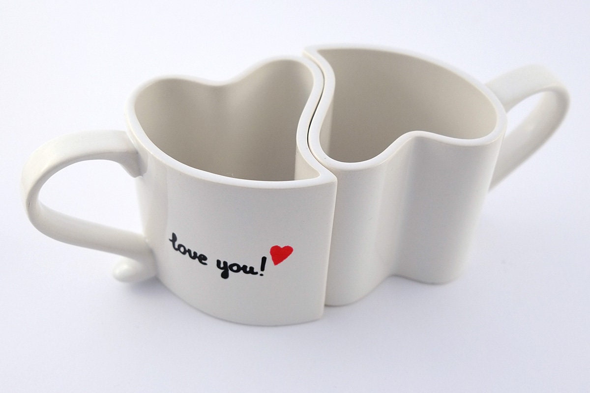 Heart shaped cups I love you I love you more mugs hand | Etsy