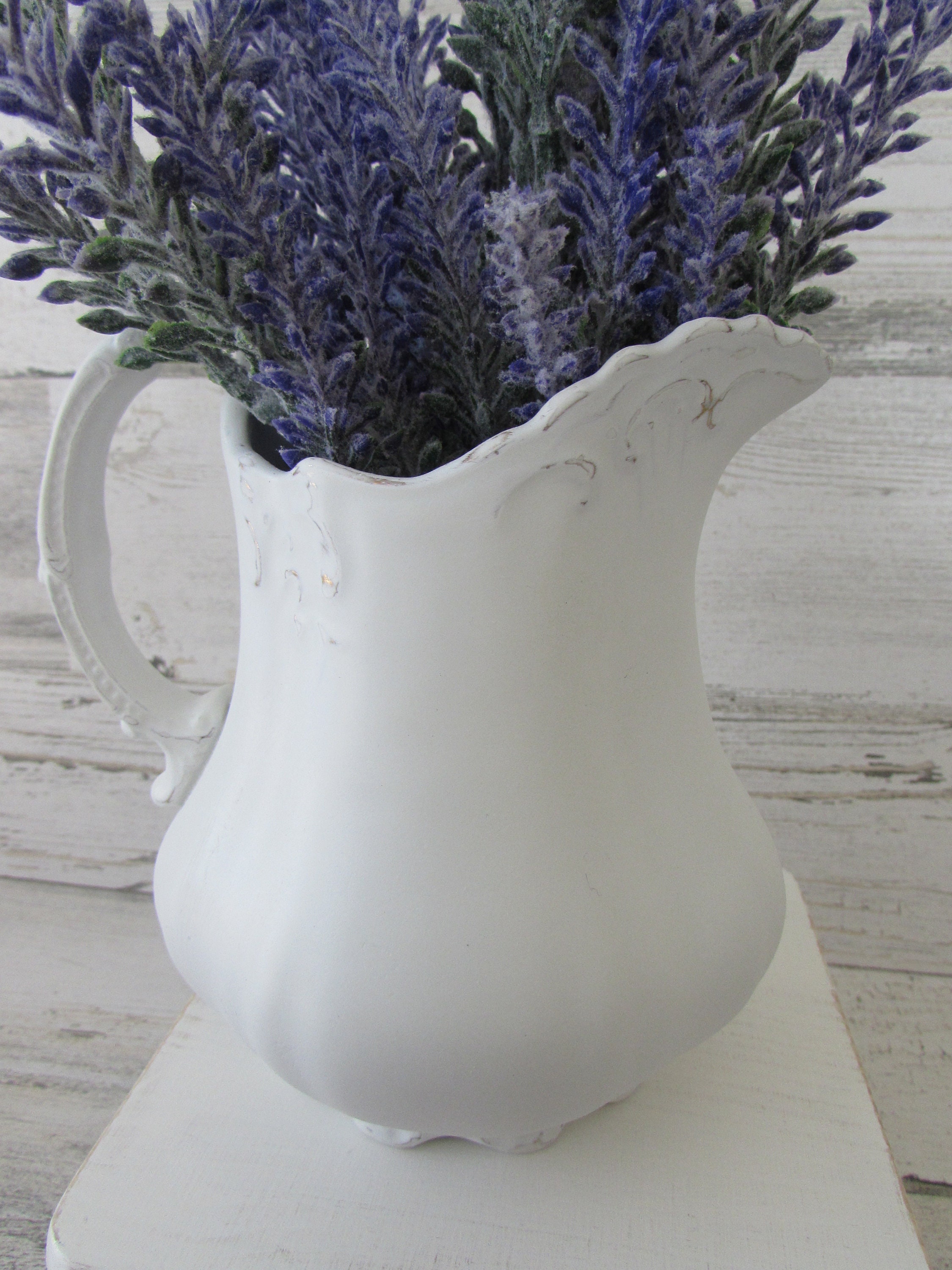 WHITE CREAMER PITCHER With Lavender Floral French Farmhouse - Etsy
