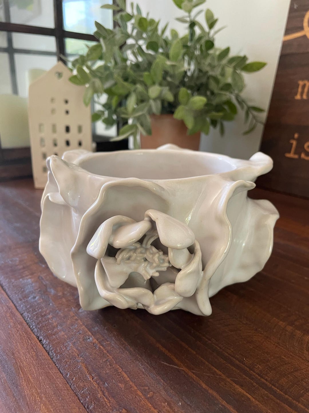 Handmade White Ceramic Bowl – Floral Pottery Centerpiece, Sculptural ...