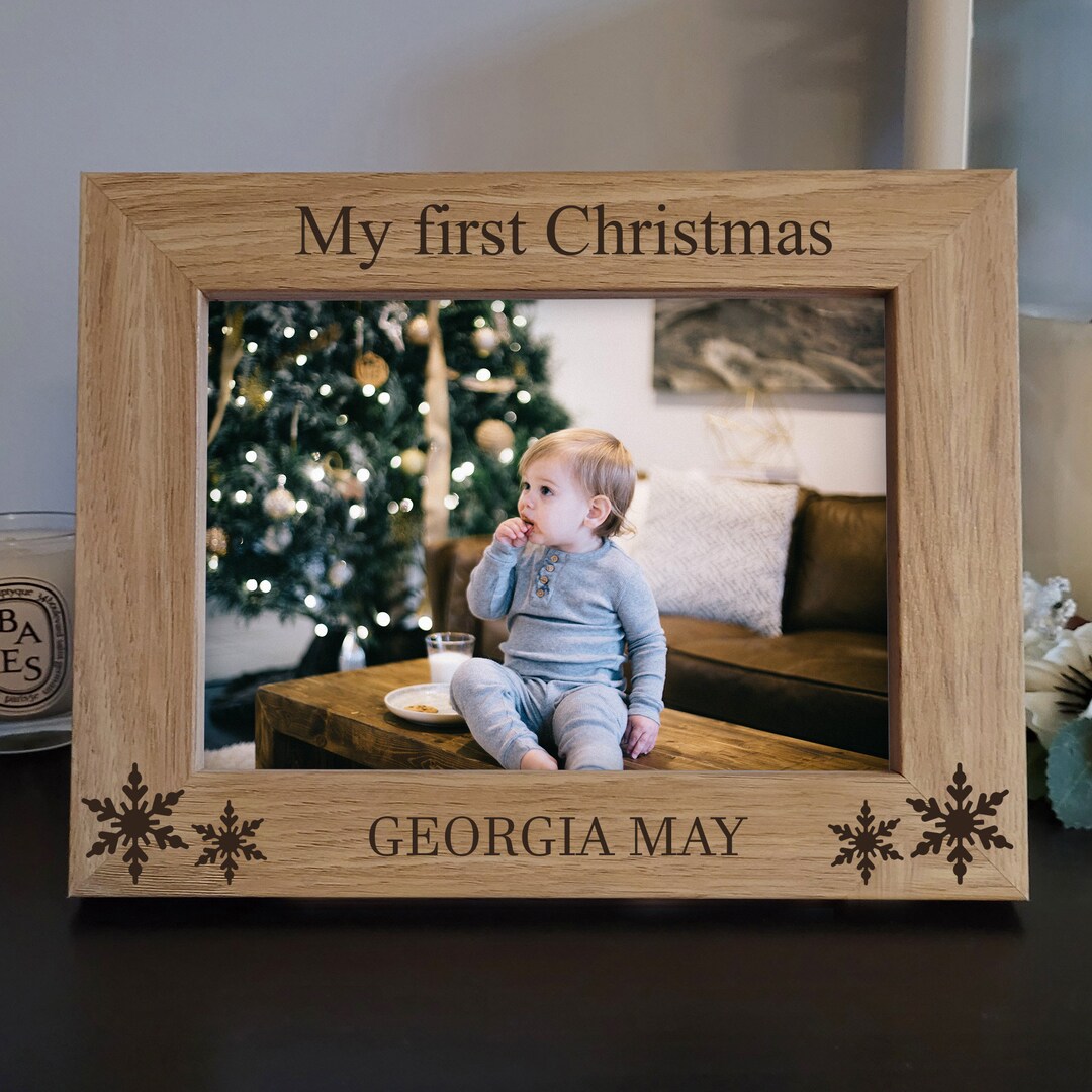My First Christmas - Personalised Photo Frame - Engraved Wooden Photo ...