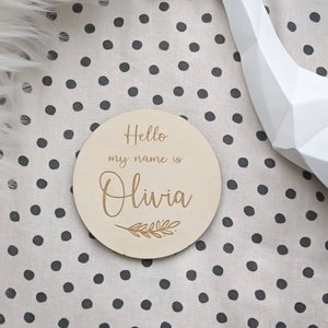 Baby Announcement Disc - Hello My Name is | Personalised Baby Name Sign ...