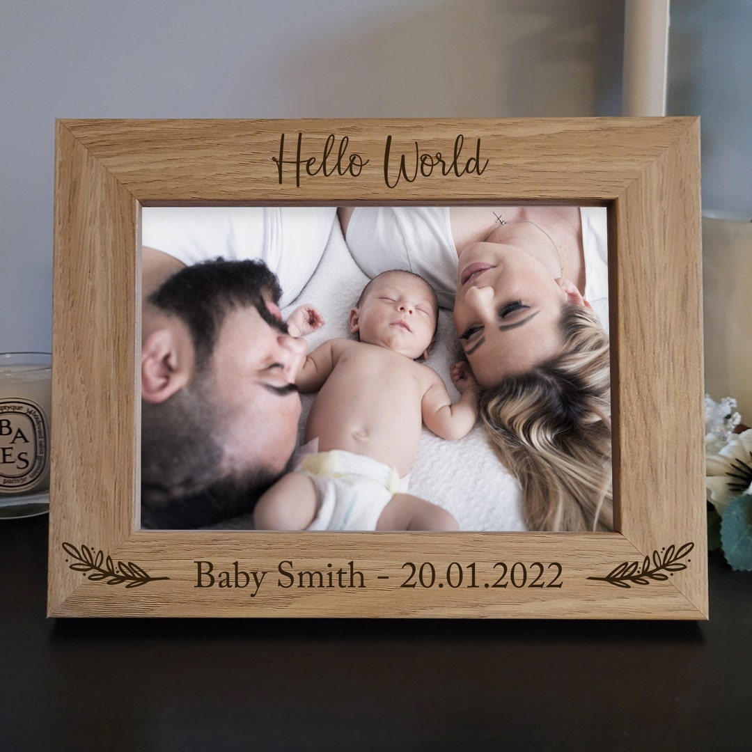Hello World Baby Photo Frame - Personalised Photo Frame - Nursery Photo ...