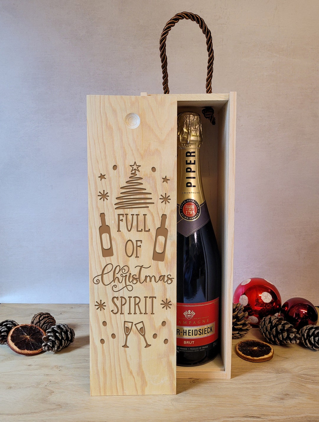 Full of Christmas Spirit Engraved Wine Box Gift Wine Box Christmas Gift ...