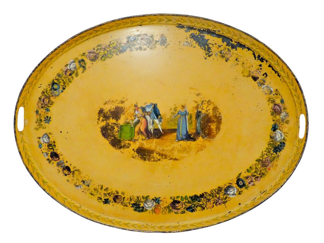 30" Antique 19th C. French Victorian Hand Painted Tole Metal Toleware ...