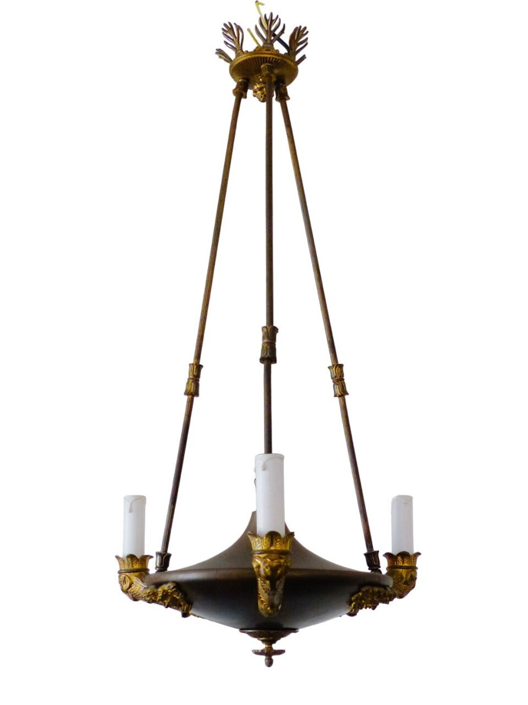 Antique French 3 Arms Ormolu Bronze Brass Tole Chandelier Ceiling ...