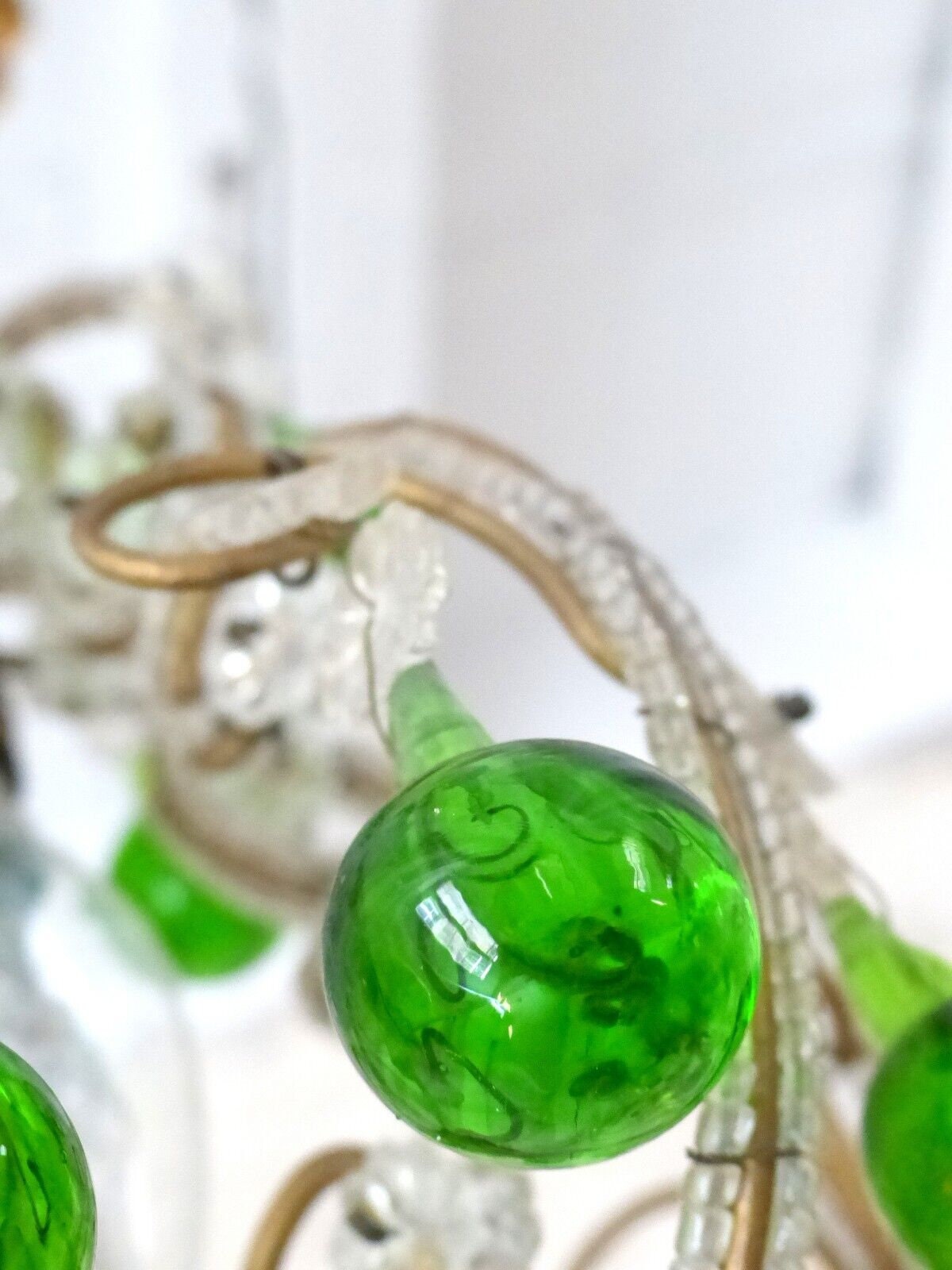 Vintage Chandelier Green Glass Drops Prisms Beads 1930 Italian Ceiling ...