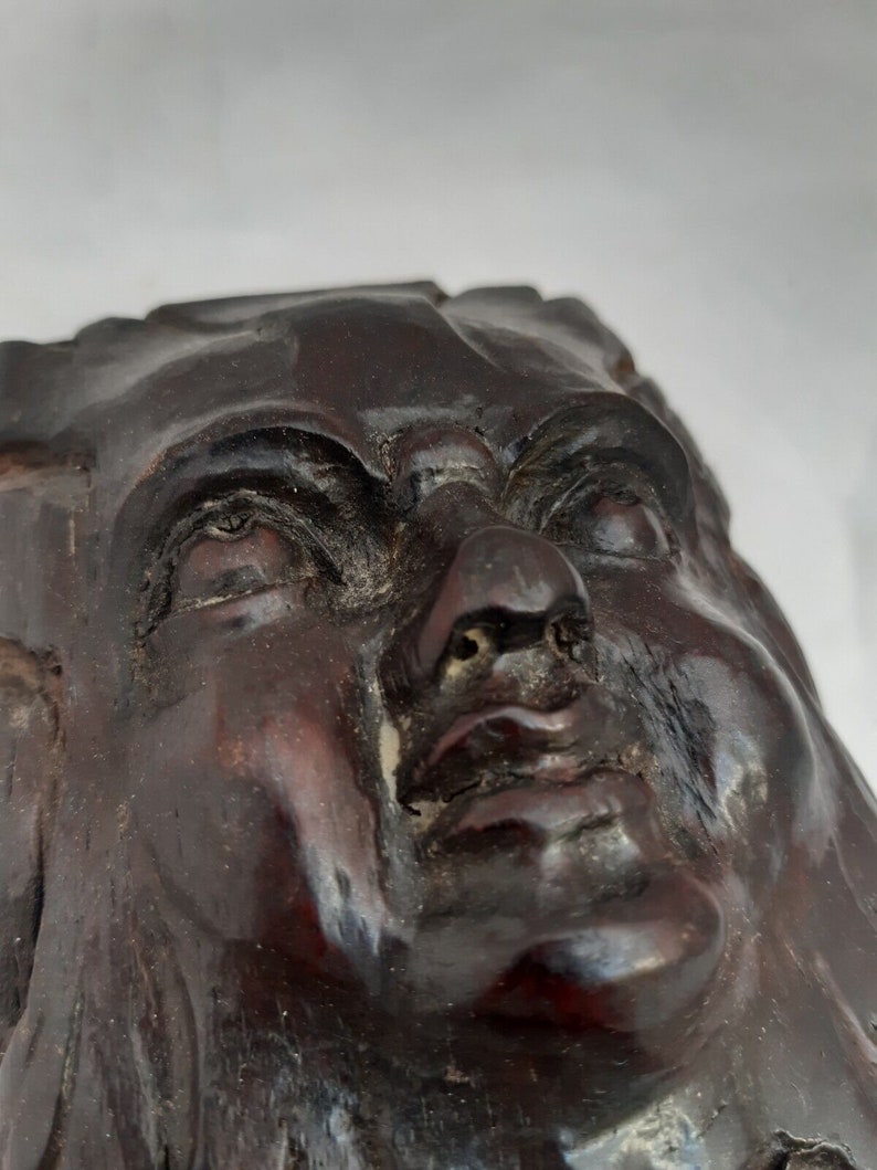 17th Antique French Carved Cherub Devil Angel Head Walnut Wood Ornament ...