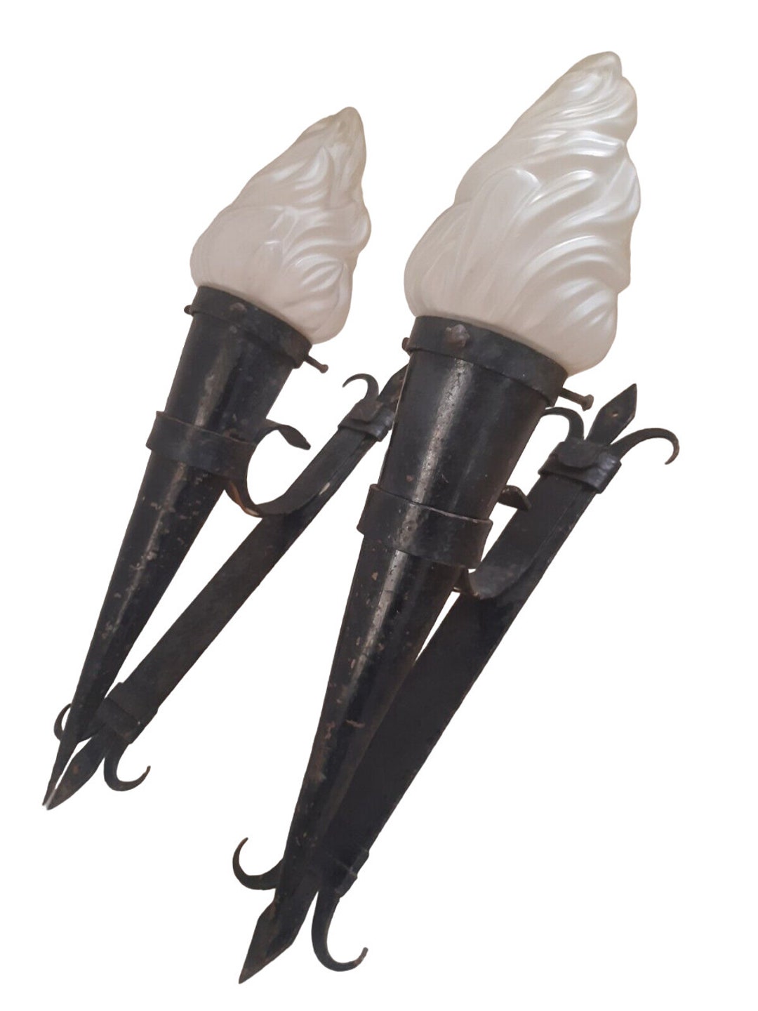 Pair French Wall Light Torch Gothic Castle Iron 1930 Medieval - Lys ...