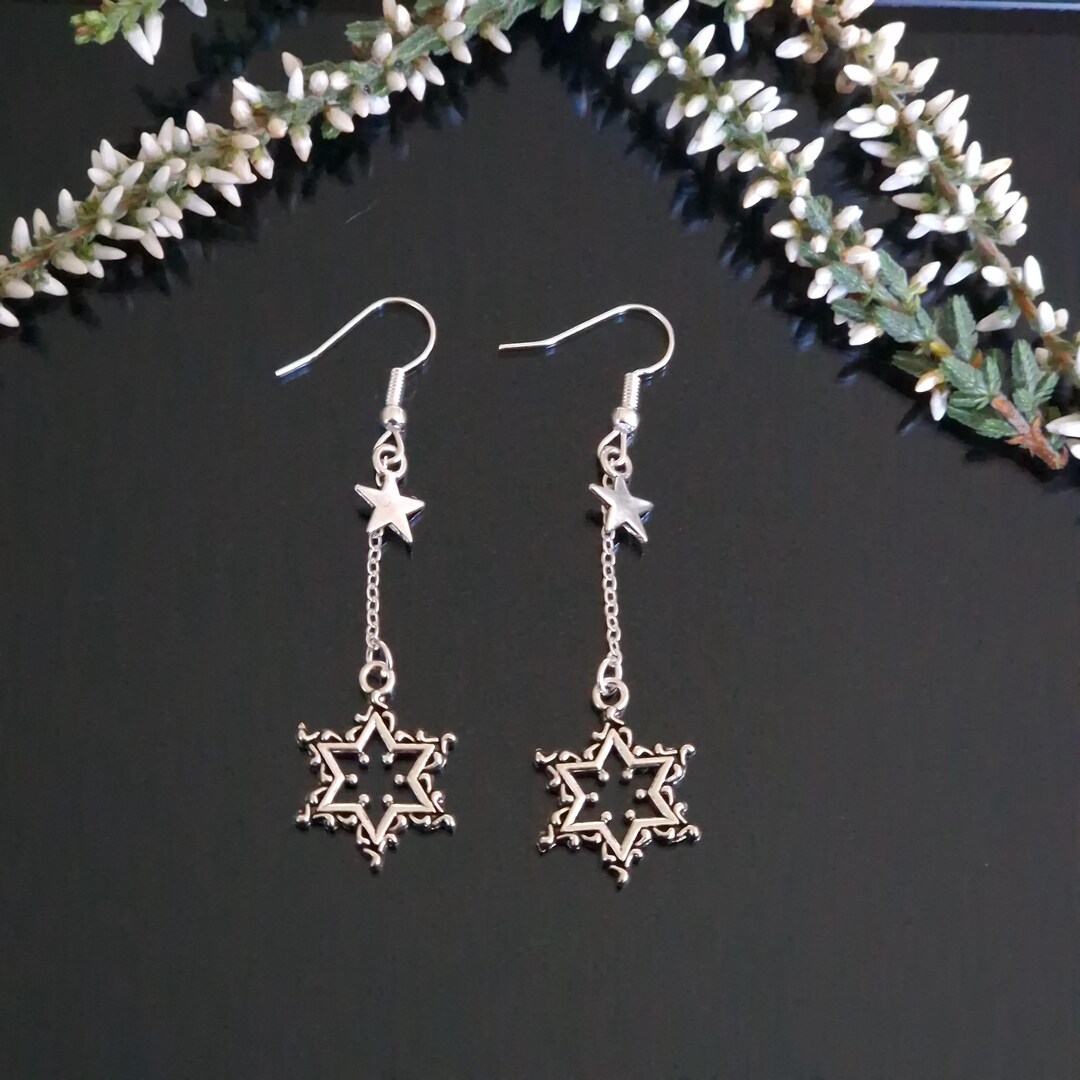 Dangling Snowflakes With Stars Christmas Winter Dangle Drop Silver ...
