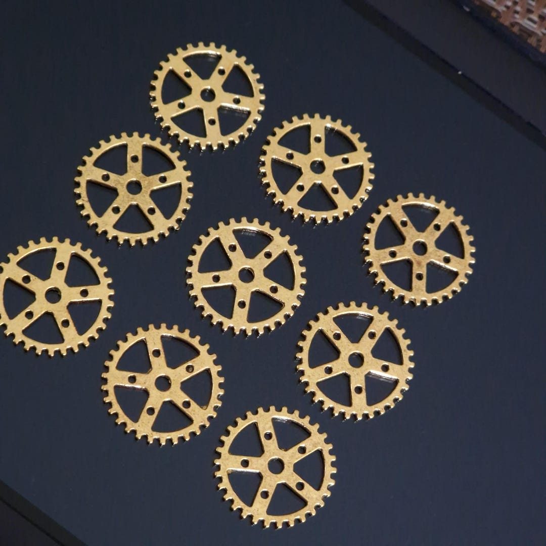 20 Metal Antique Golden Steampunk Cogs Gears Charm Pendant Round 25mm ...