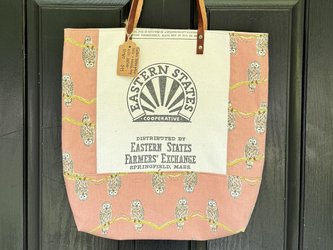 Upcycled EASTERN STATES Four Sack Tote Bag: Has Pink Owl ECHINO Fabric ...