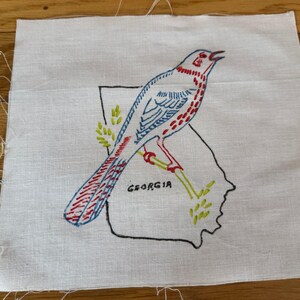 Vintage State Bird Embroidery Quilt Square: Americana Craft Fabric - Etsy
