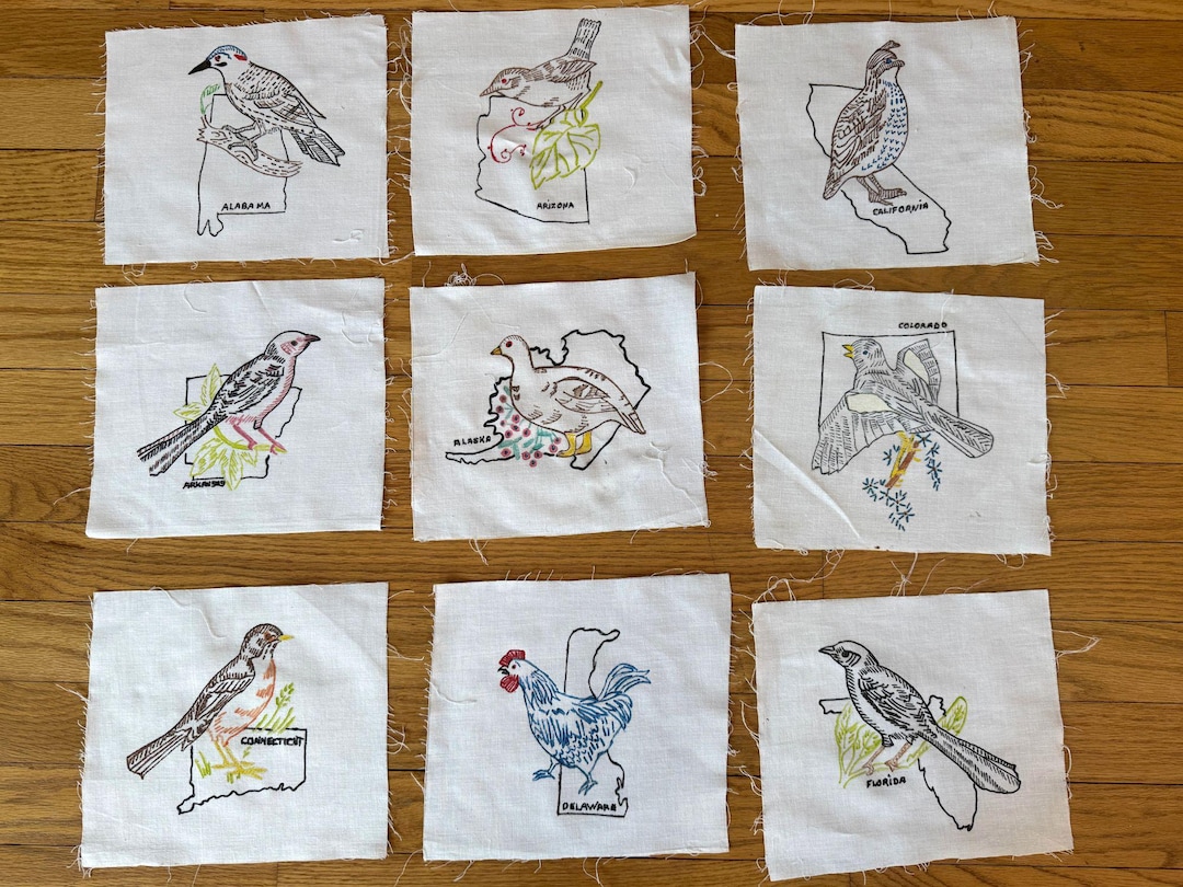 Vintage State Bird Embroidery Quilt Squares – You Pick: Alabama Alaska ...