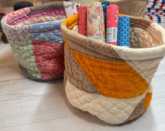 Repurposed Antique VINTAGE QUILT BIN Bucket From up Cycled Vintage ...