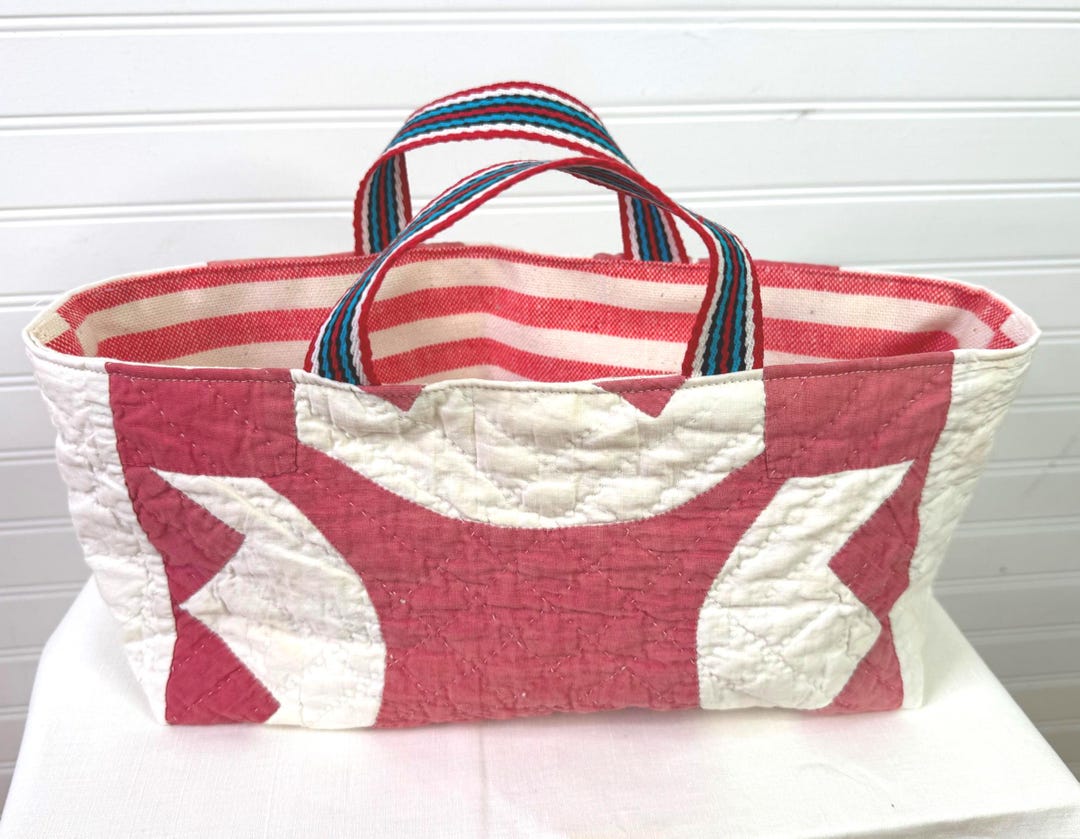 The Nestie TOTE BAG – Handmade From Vintage Red + White Quilt | Sewing ...