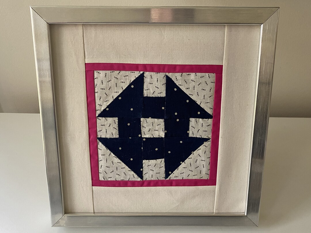 Framed Antique Churn Dash Quilt Block Art - Navy, White, Hot Pink - Etsy