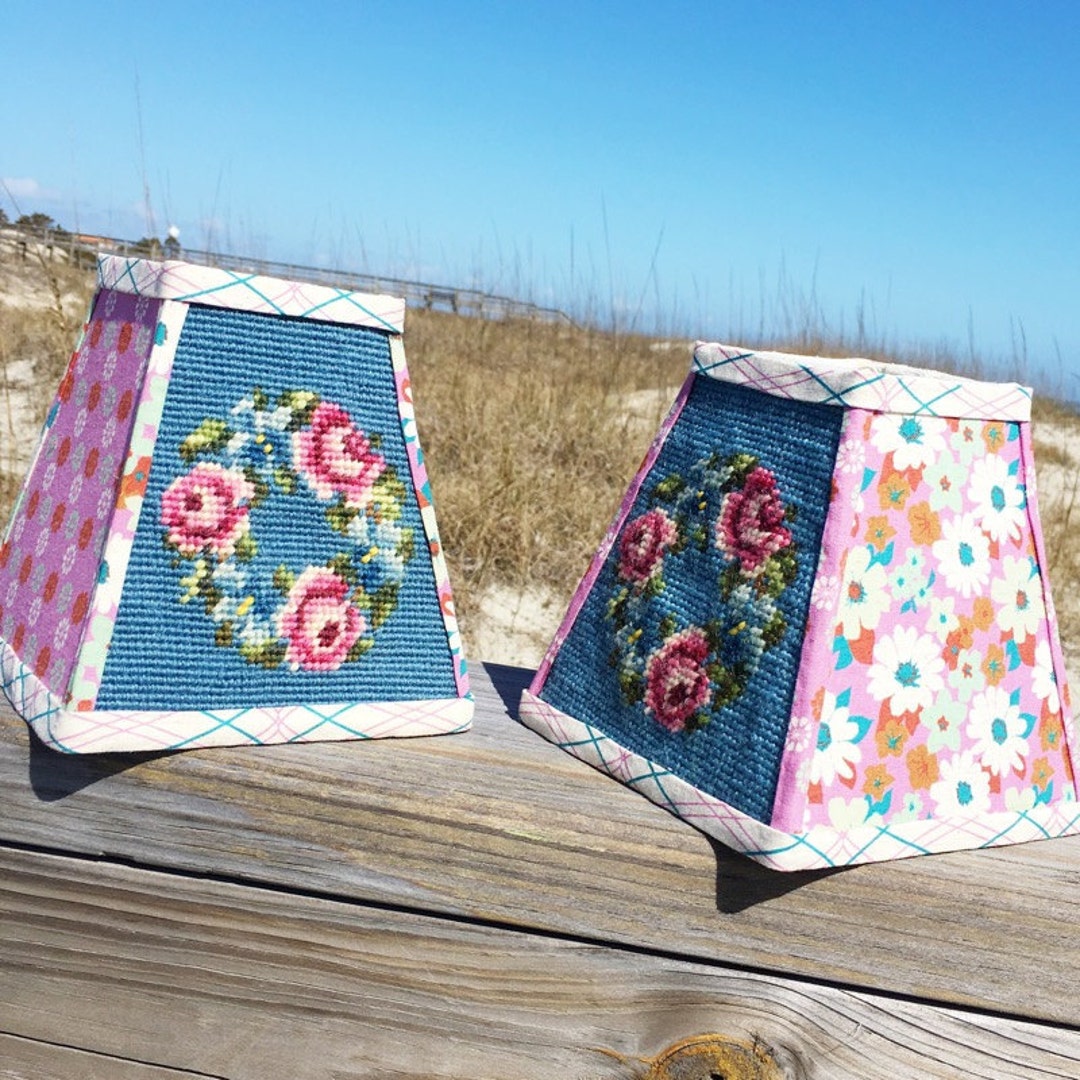 Vintage Needlepoint Lampshade: Handmade Floral Wreath Shade - Etsy