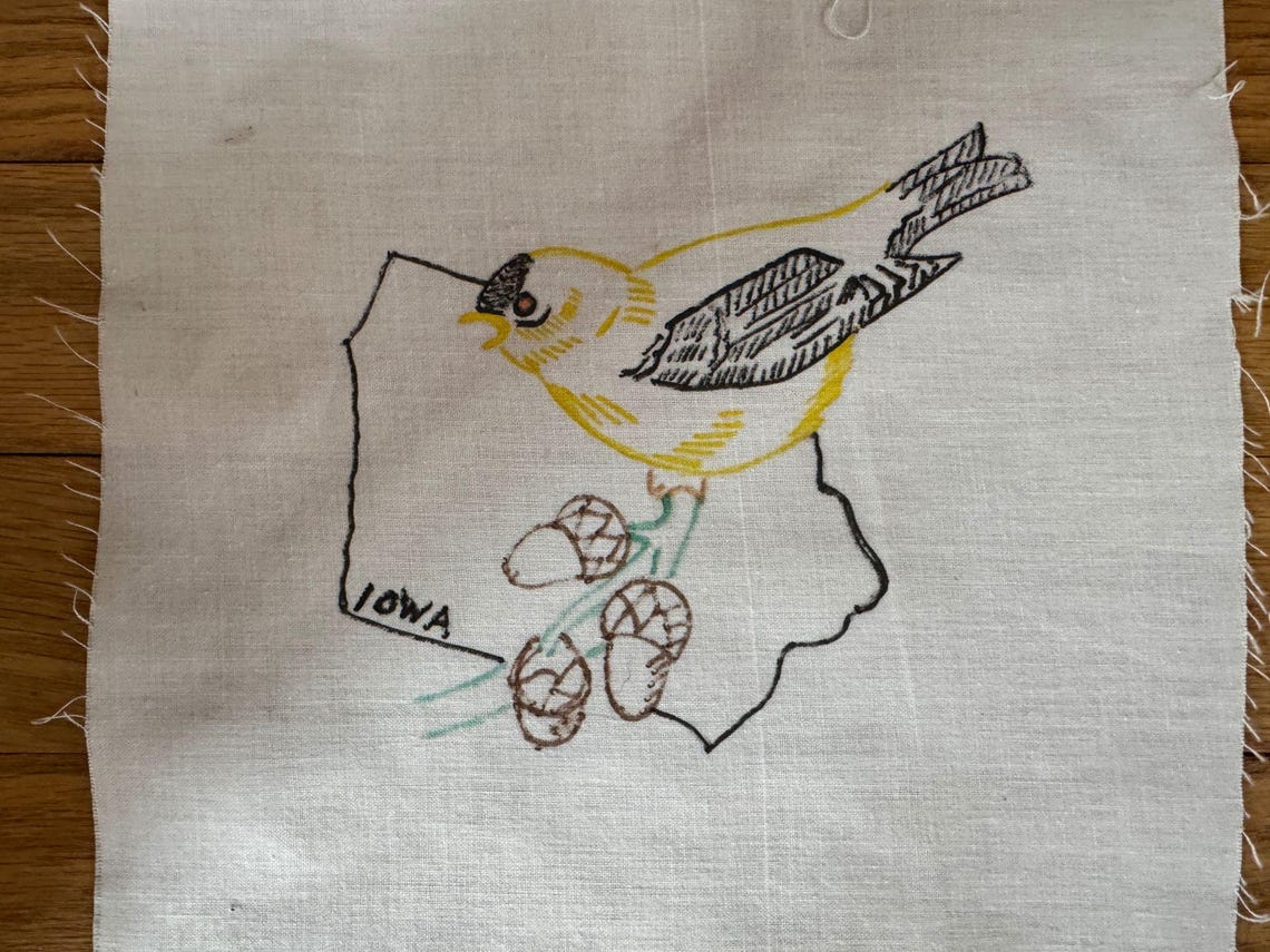 Vintage State Bird Embroidery Quilt Square: Americana Craft Fabric - Etsy