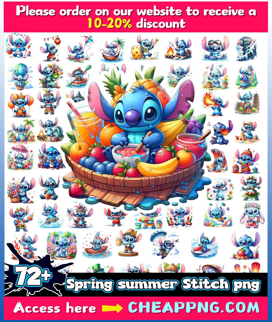 Stitch Springtime Clipart Set, Transparent PNG Images, Commercial Use ...