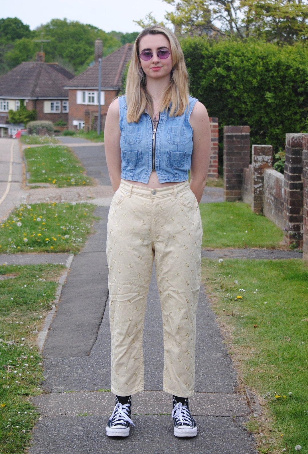 90s Vintage Yellow Embroidered High Waisted Mom Jeans Etsy