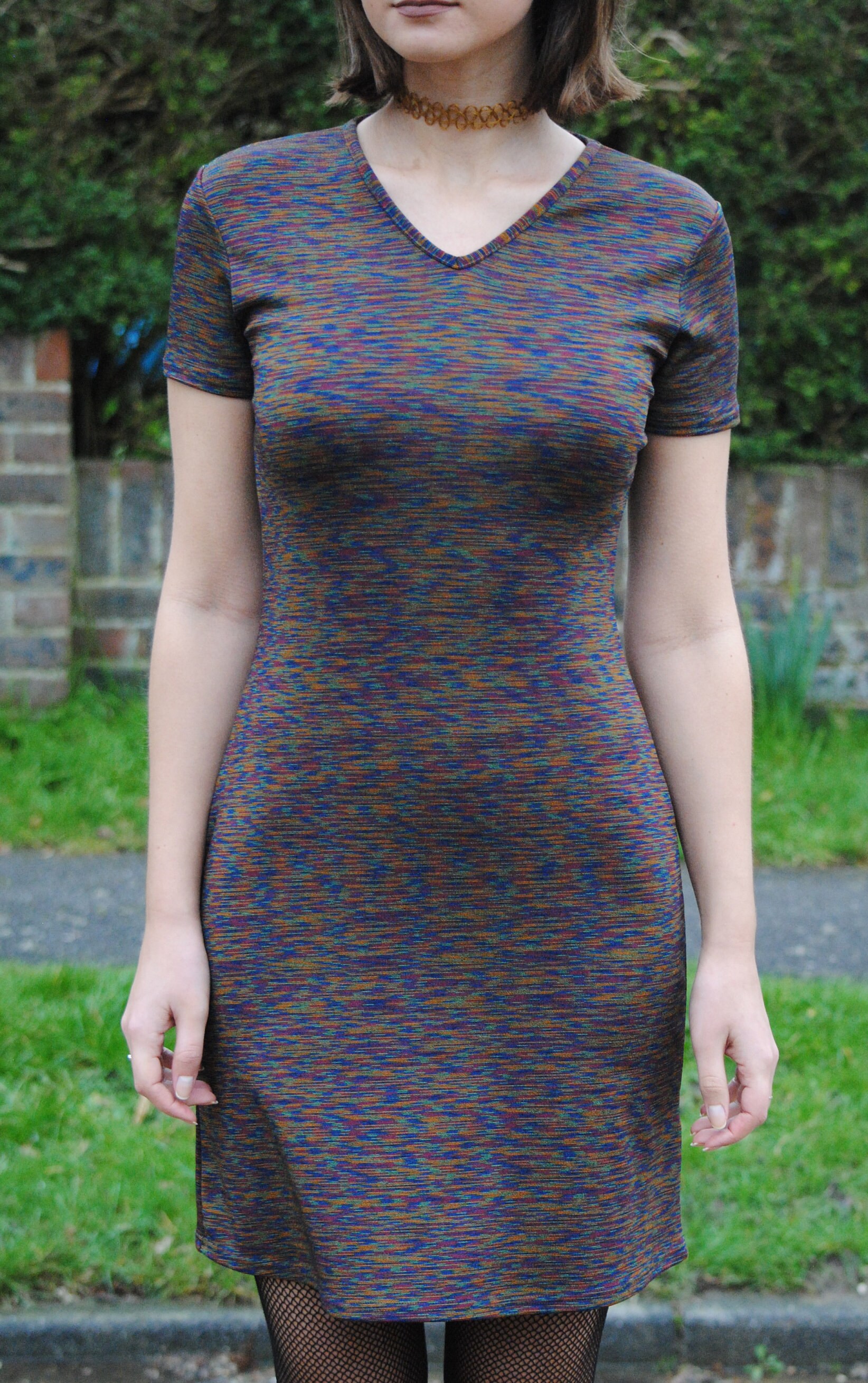 90s Vintage Multi-coloured Mini Dress With Short Sleeves - Etsy