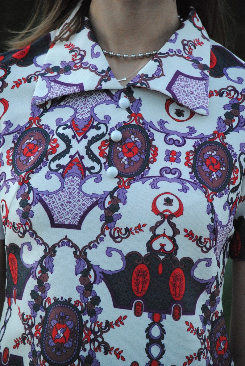 60s/70s Vintage Micro Tunic Floral Mini Shift Dress with | Etsy