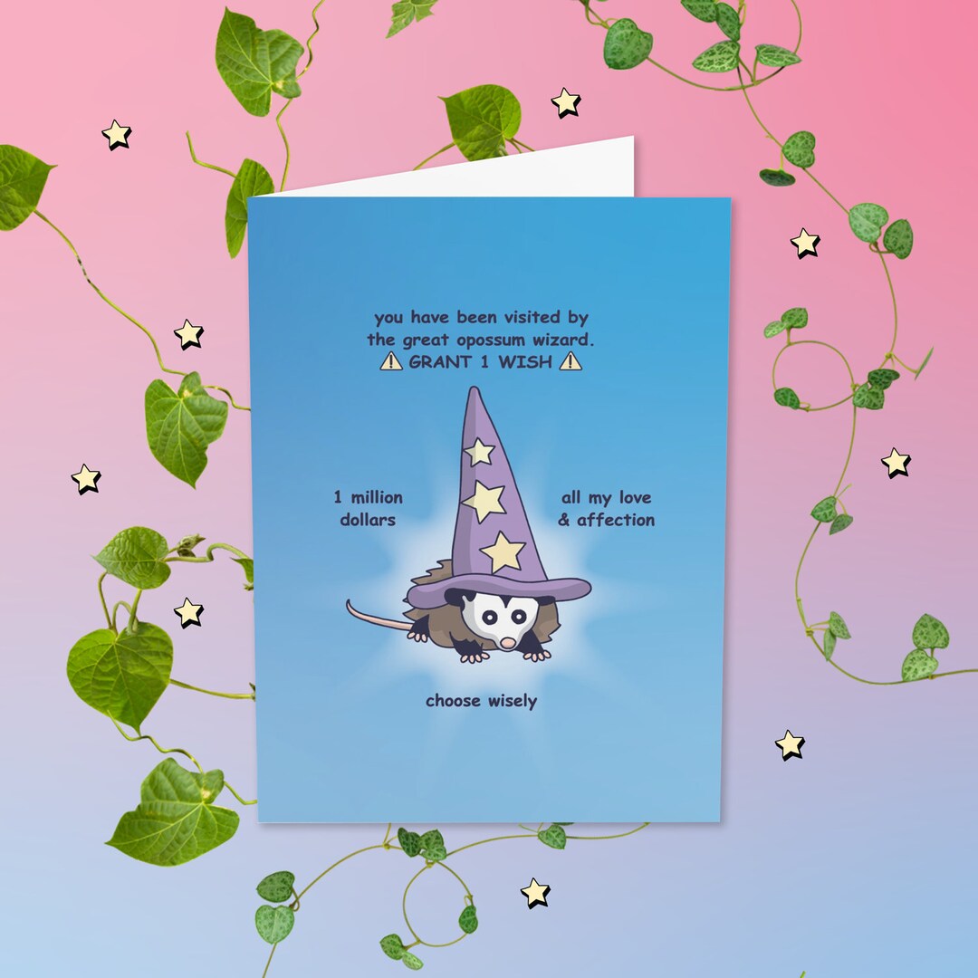 Cute Opossum Greeting Card Wizard Possum Wish Geenie Funny Appreciation ...