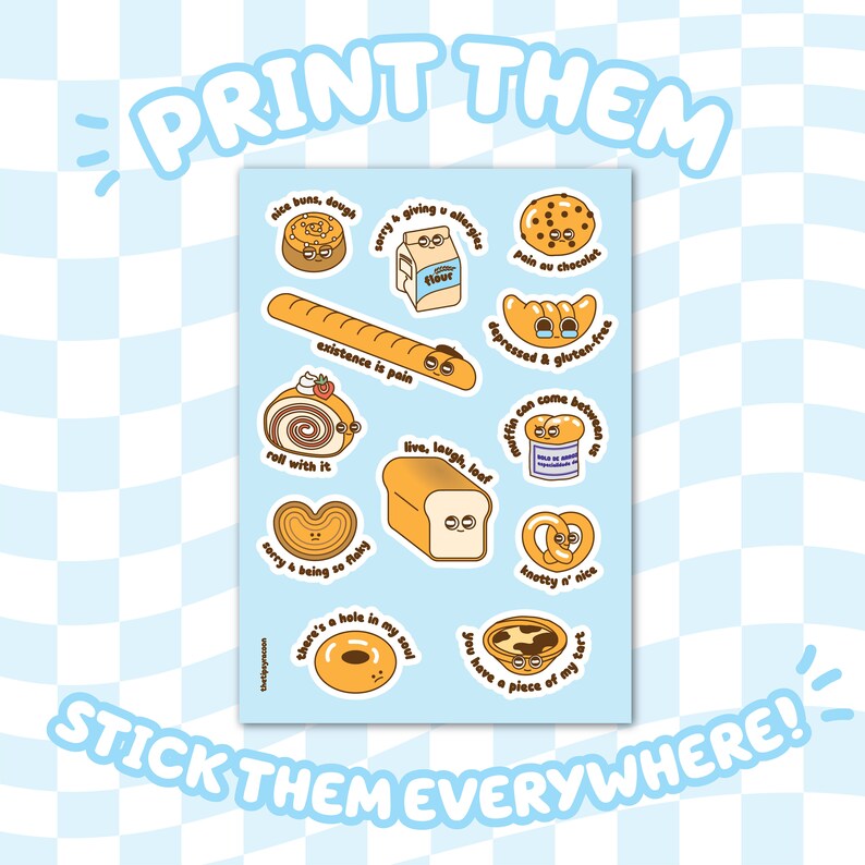 Bread & Pastry Stickers DIGITAL DOWNLOAD 12 Unique Designs Cute ...