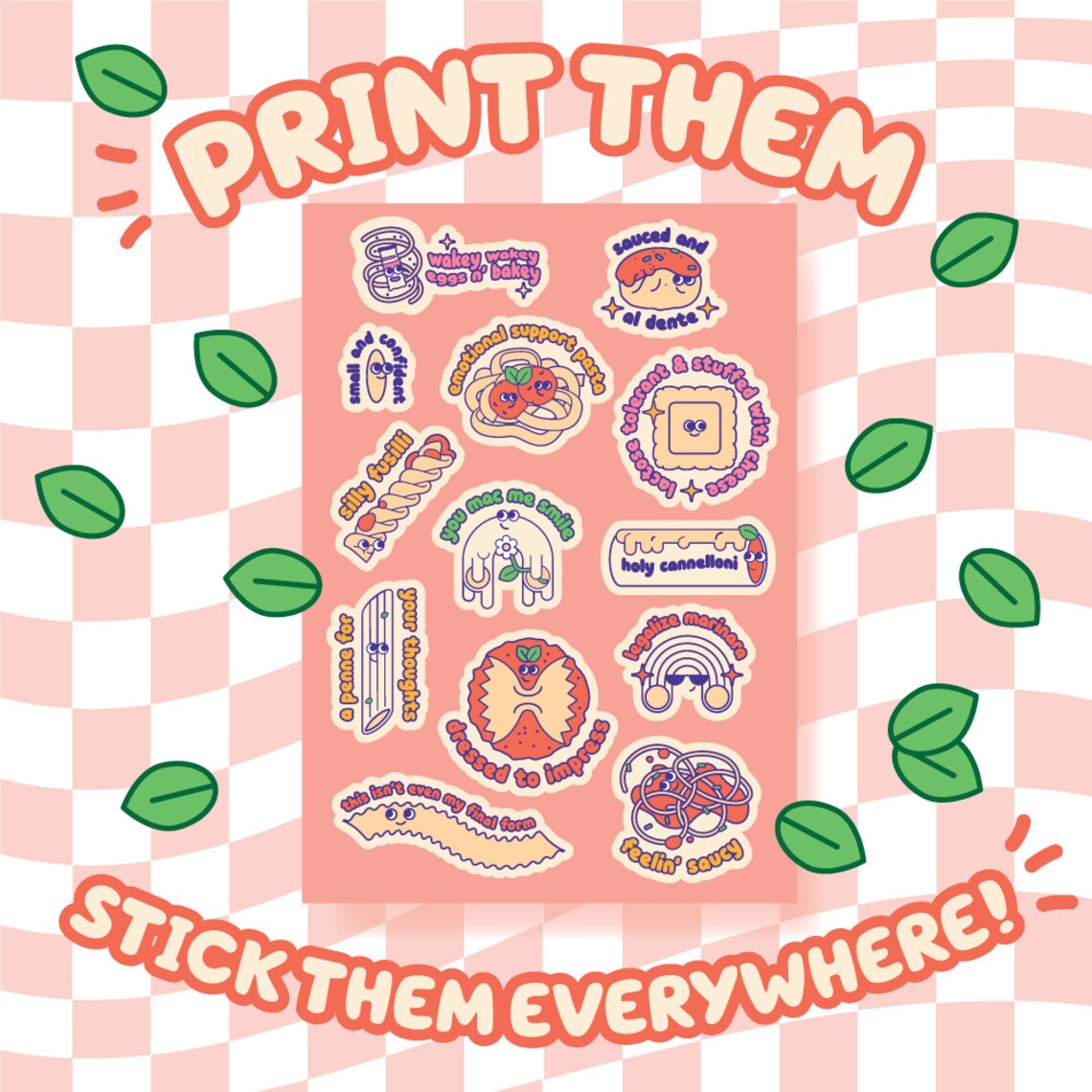 Pasta Stickers DIGITAL DOWNLOAD 13 Unique Designs Cute Stationery ...