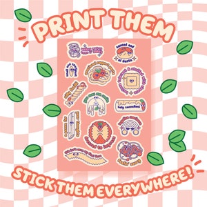 Pasta Stickers DIGITAL DOWNLOAD | 13 Unique Designs Cute Stationery ...