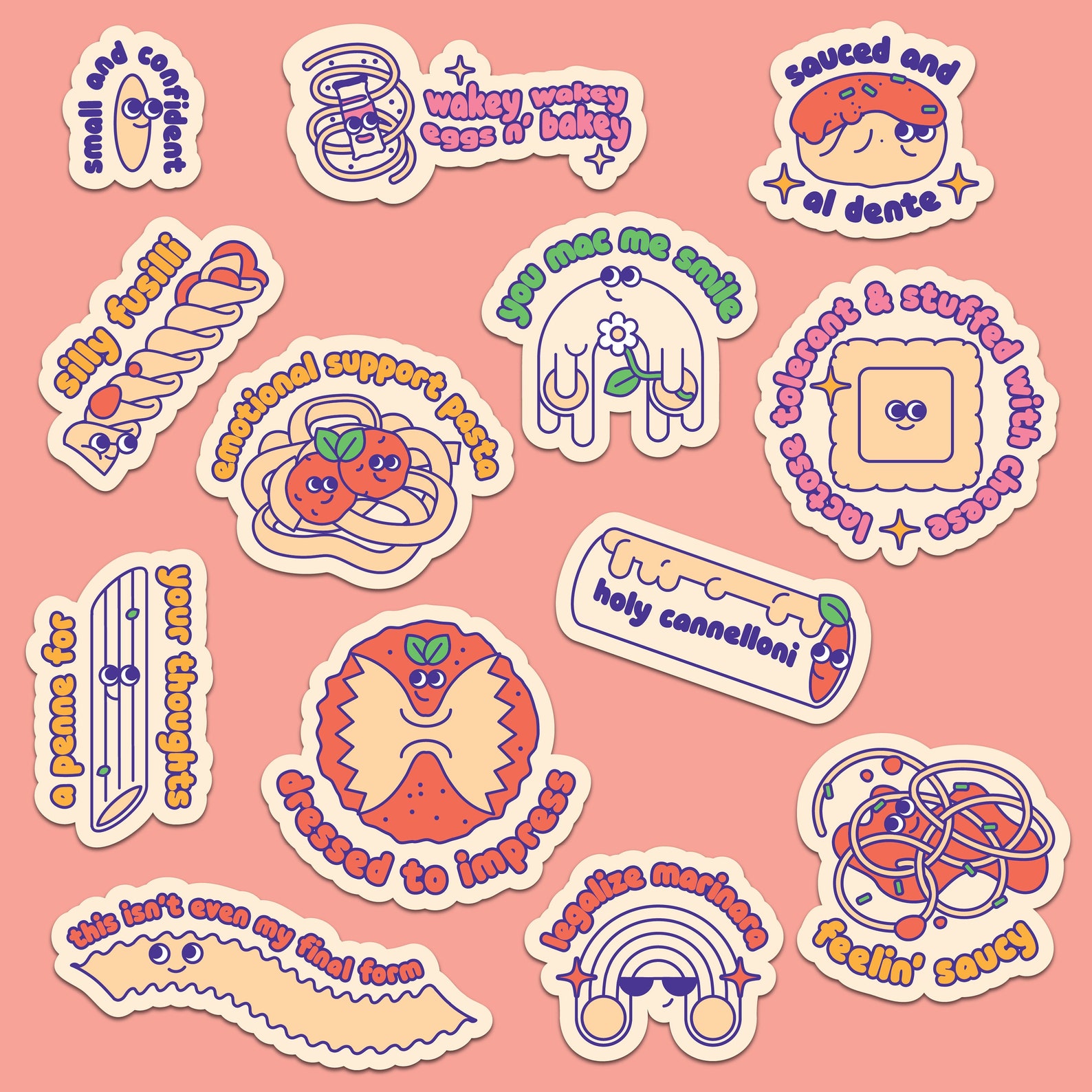 Pasta Stickers DIGITAL DOWNLOAD | 13 Unique Designs Cute Stationery ...