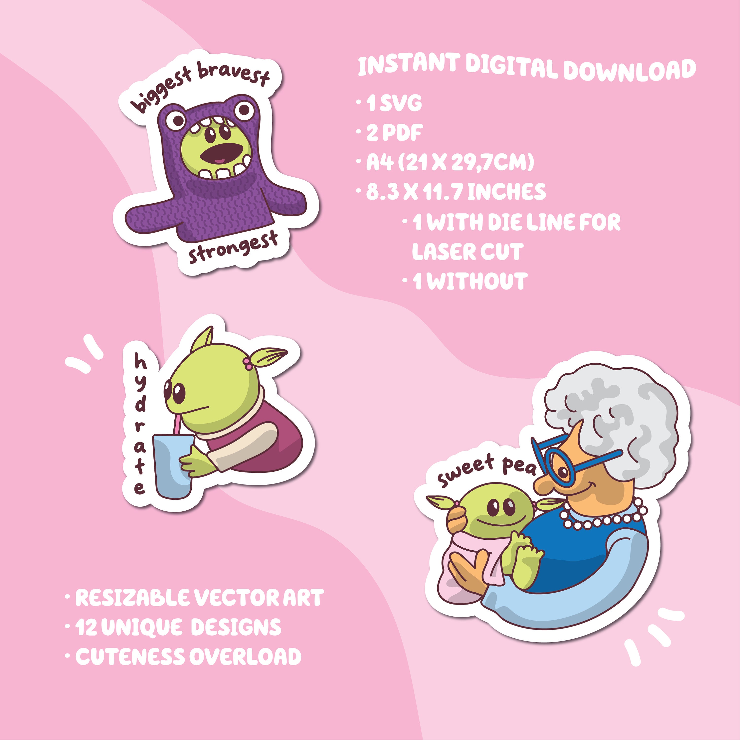 Nanalan Stickers Vol.2 DIGITAL DOWNLOAD | 12 Unique Designs Cute ...