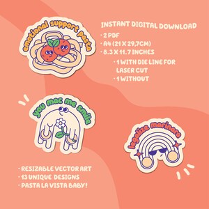 Pasta Stickers DIGITAL DOWNLOAD | 13 Unique Designs Cute Stationery ...