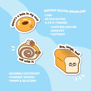 Bread & Pastry Stickers DIGITAL DOWNLOAD | 12 Unique Designs Cute ...