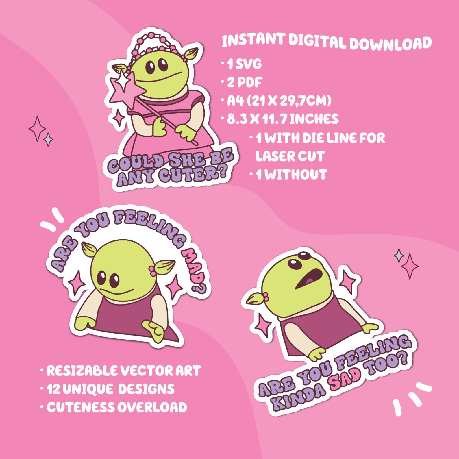 Nanalan Stickers DIGITAL DOWNLOAD 12 Unique Designs Cute Stationery ...