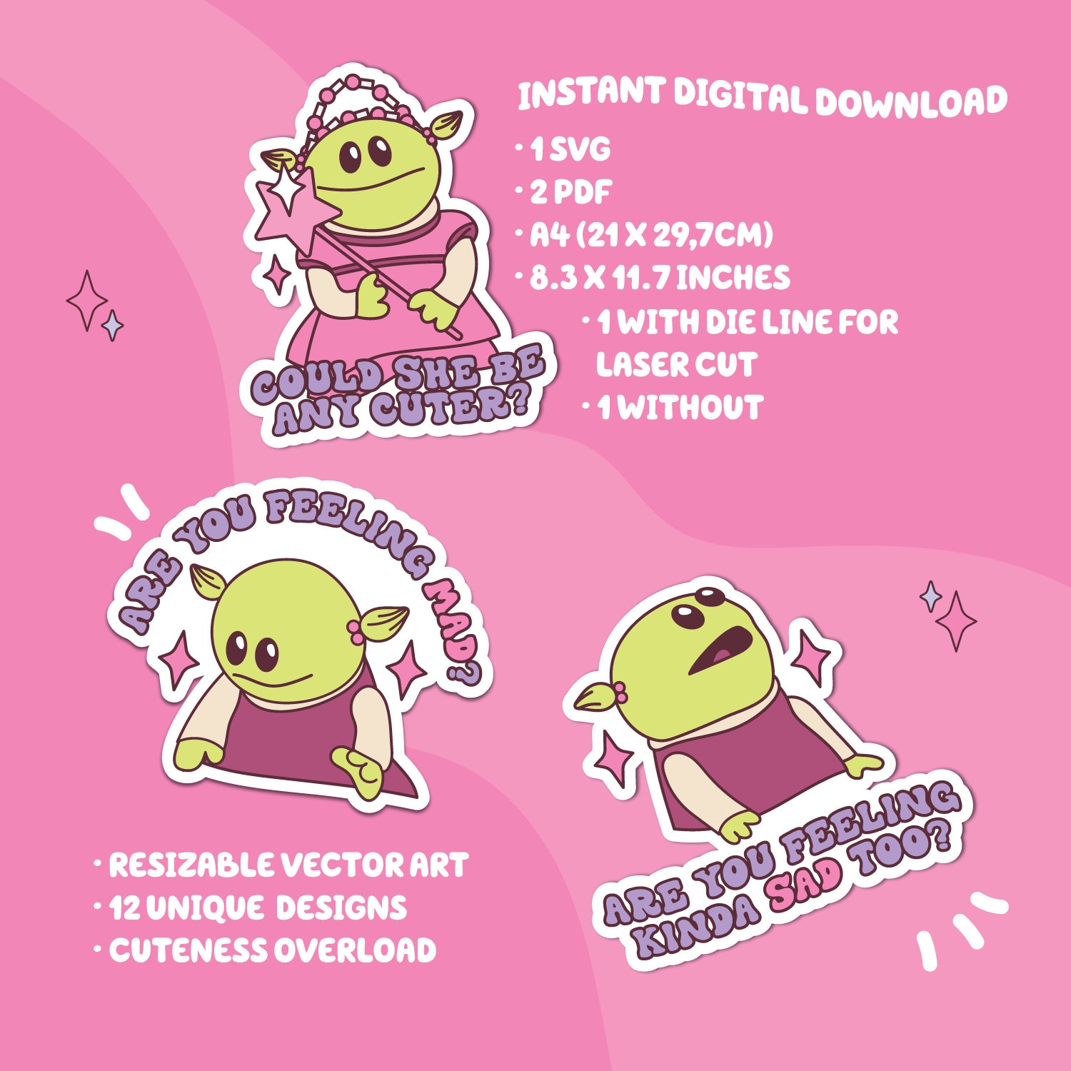 Nanalan Stickers DIGITAL DOWNLOAD 12 Unique Designs Cute Stationery ...