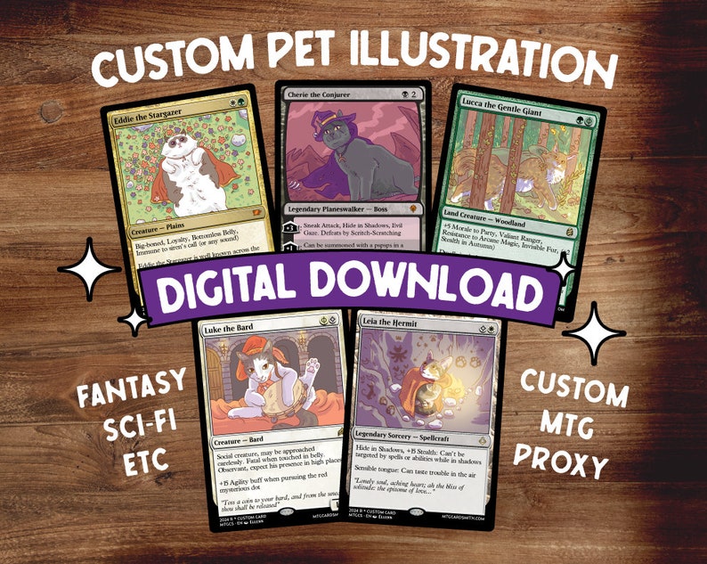 DIGITAL DOWNLOAD for Custom MTG Cards With Your Pet Illustration Fun ...