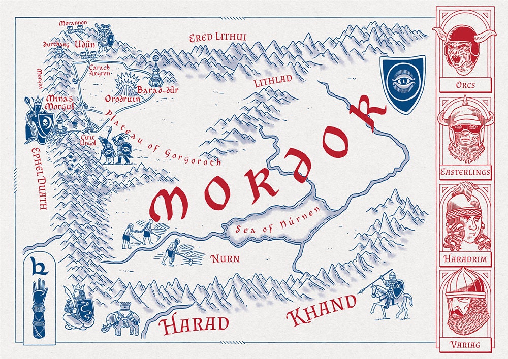 Mordor Map Digital Instant Download Map of Middle Earth Wall Art Lord ...