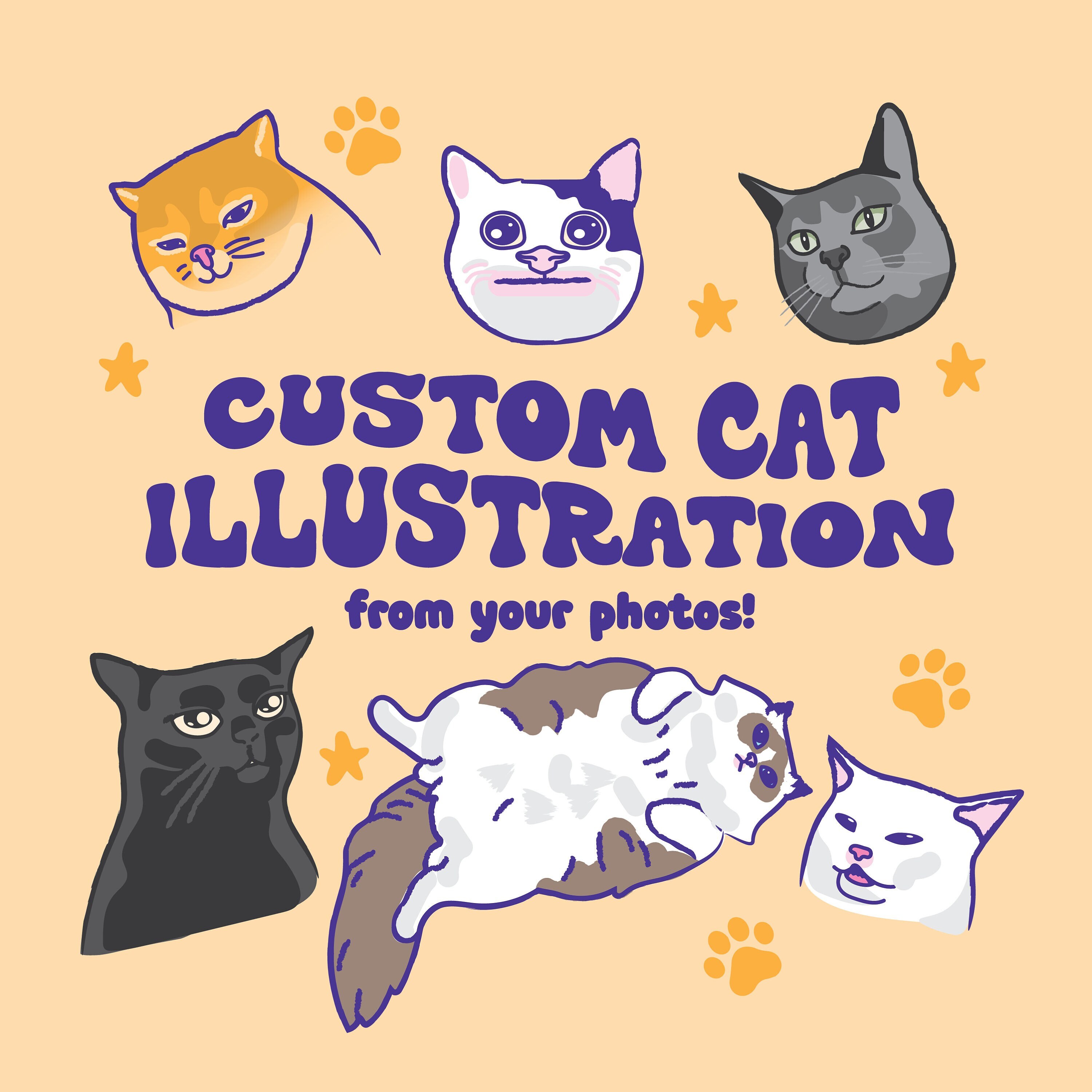 Custom Cat Vector Illustration, Personalised Cat Drawing Turn Your Cat ...