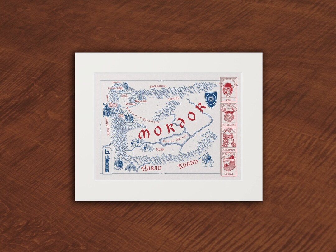 Mordor Map, Map of Middle Earth Wall Art Lord of the Ring Original Art ...