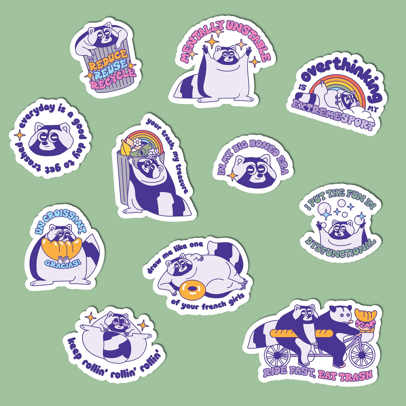 Raccoon Stickers DIGITAL DOWNLOAD | 11 Unique Designs Cute Stationery ...