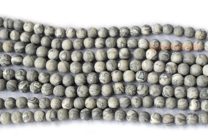 15.5 8mm Natural Matte Grey Map Stone Round - Etsy