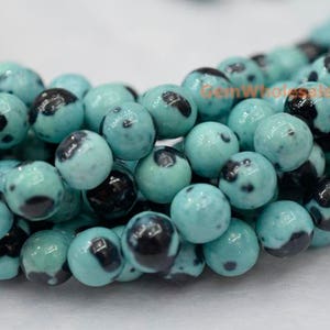 15.5" 8mm/10mm Dyed Black Blue Rain Flower Stone Round Beads, Black ...
