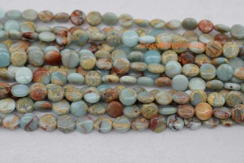 15 8mm/10mm Blue Aqua Terra Jasper Coin Beads Blue | Etsy