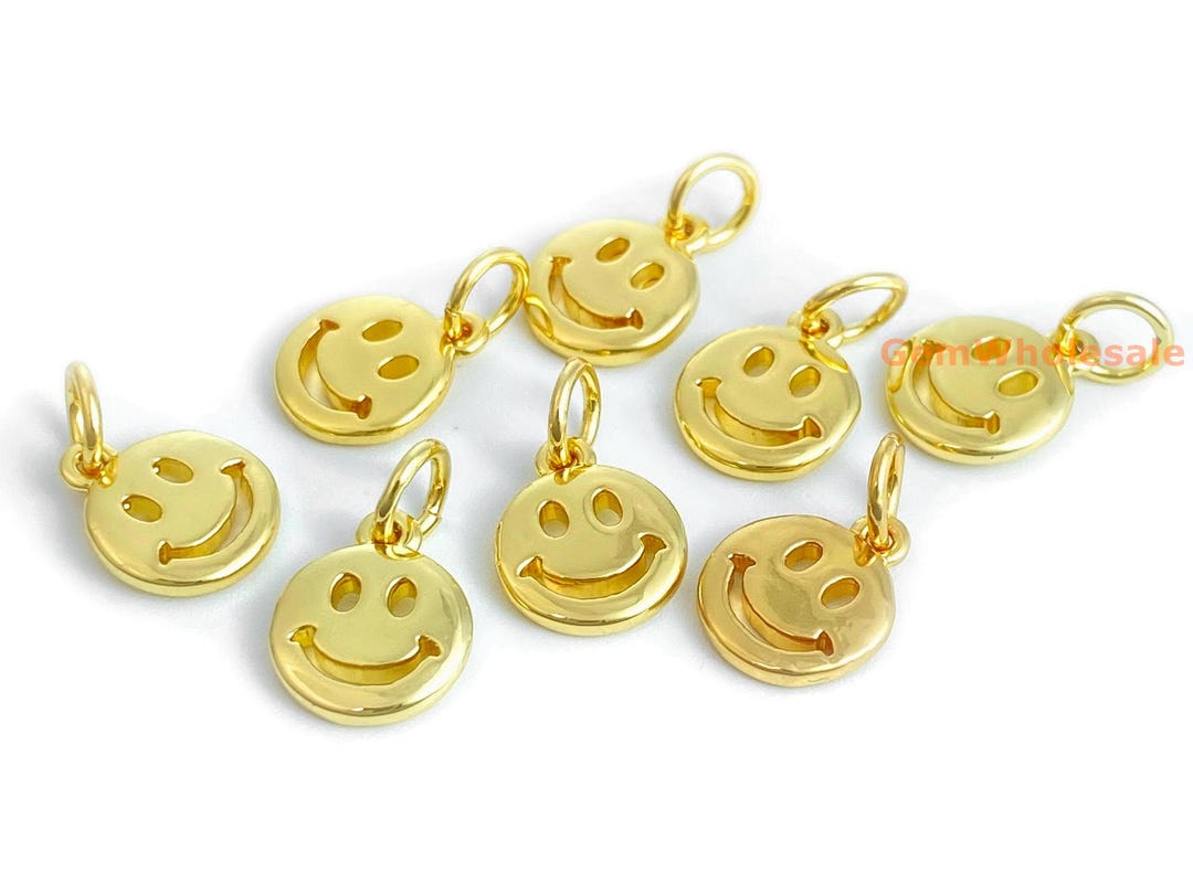 2PCS 8mm Mini Gold Happy Face Charm, Double Sided Smile Face Charms ...