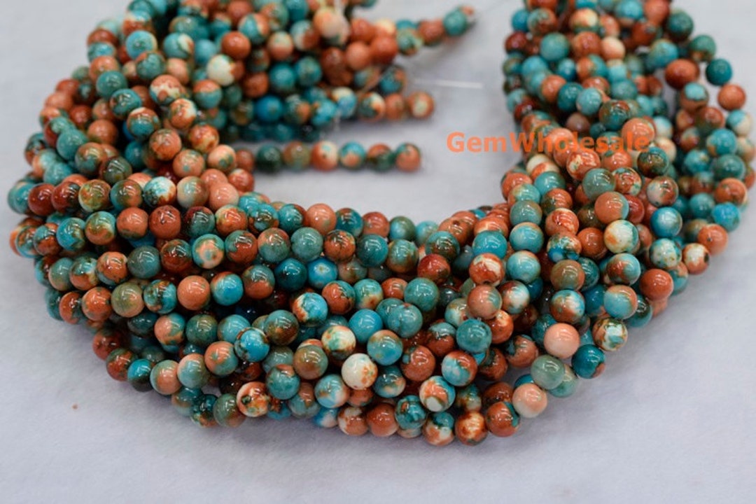 15.5 4mm/6mm Dyed Orange Blue Rain Flower Stone Round - Etsy